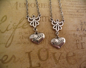 Heart Necklace for Sisters or Twin Sisters Jewelry Gift