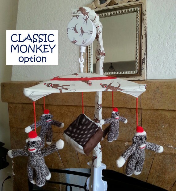 Sock Monkey Baby Crib Mobile by SnowflakeCrafts on Etsy