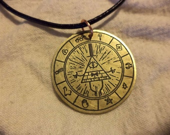 Bill Cipher Etched Brass Pendant