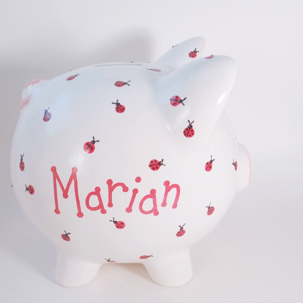 Lady Bug Piggy Bank Personalized Piggy Bank Nature by ThePigPen