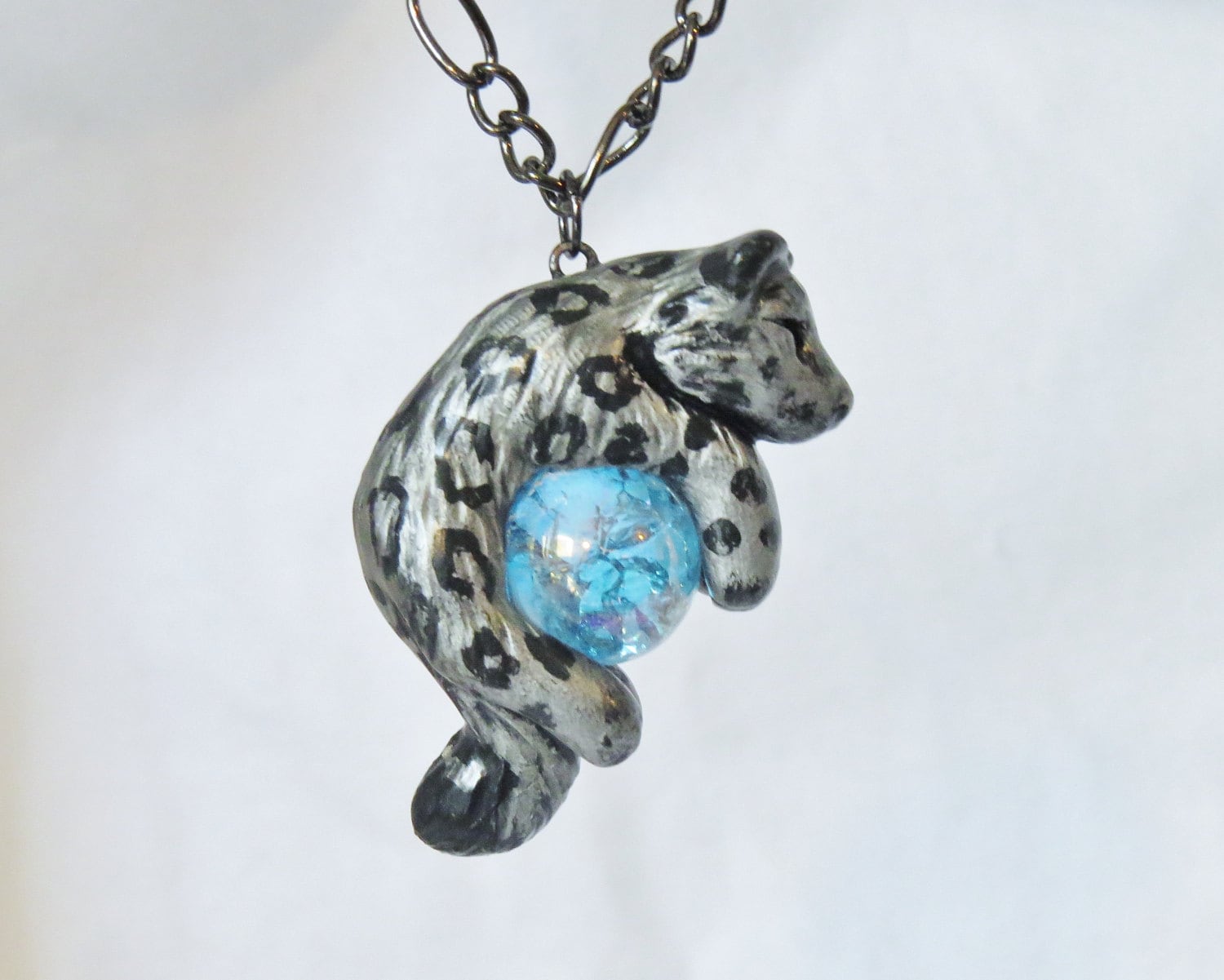 Snow Leopard Necklace Pendant Charm Cute by FoxCraftCreations