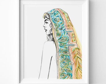 Bohemian Style Fashion Illustration Art Print Boho Girl by annasee
