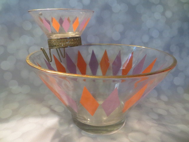 Vintage mid century Diamond pattern Glassware CHIP and DIP BOWL Set ...