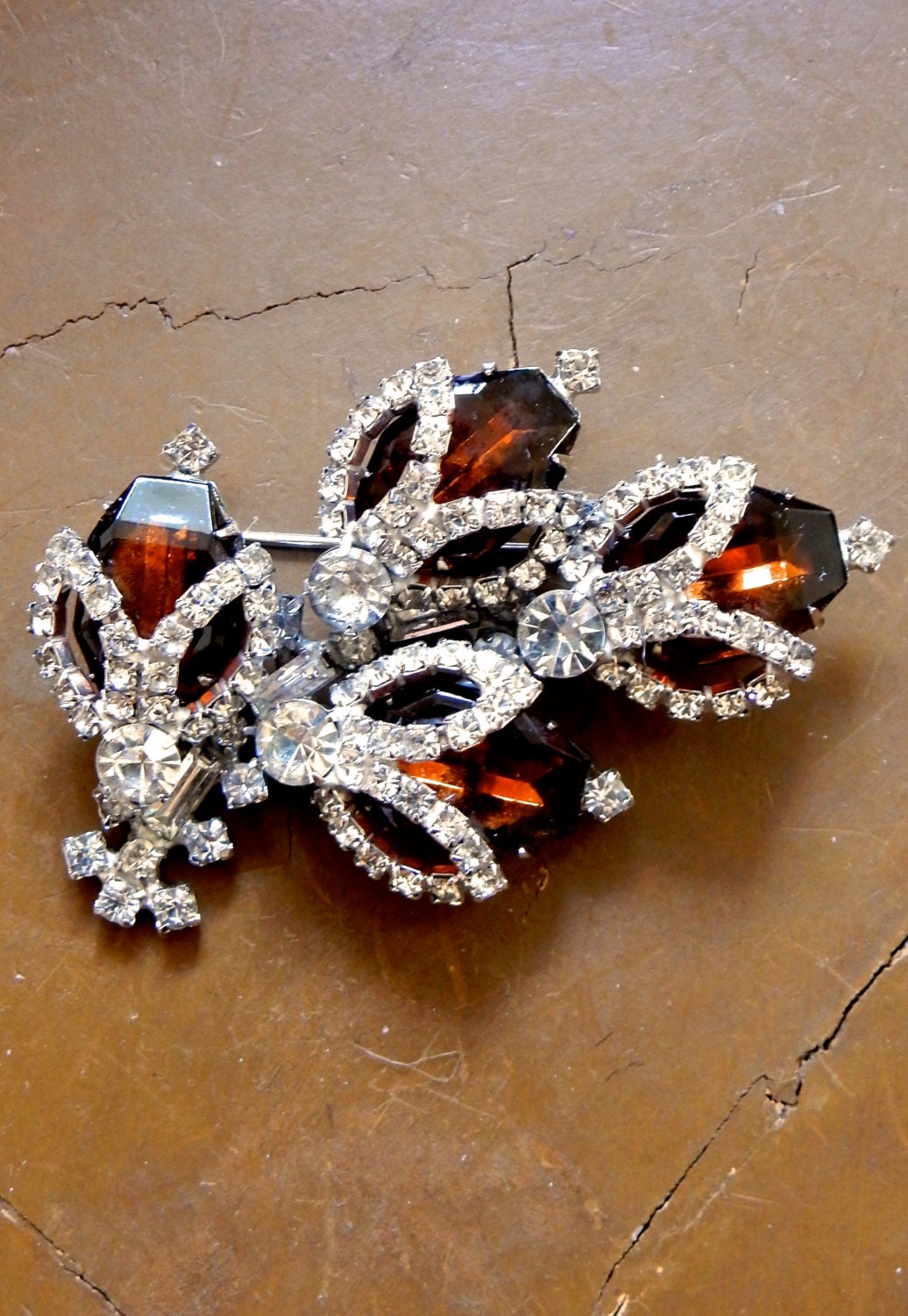 RARE Vintage Hobe’ Brooch Stunning Unfoiled Prong Set Smoky Topaz Clear ...