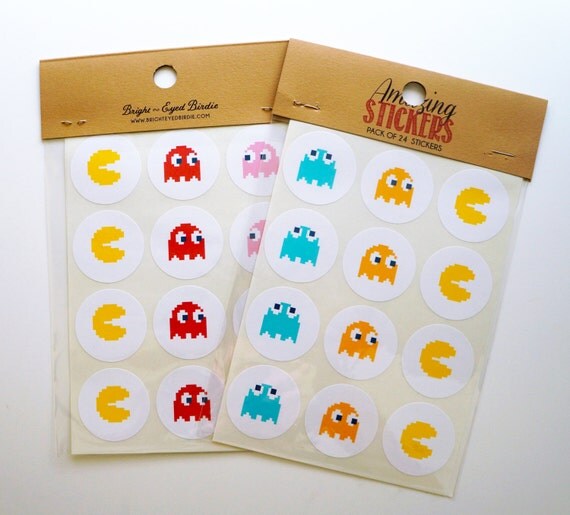 Pac-Man 24 Pack of Retro Arcade Stickers : FREE SHIPPING