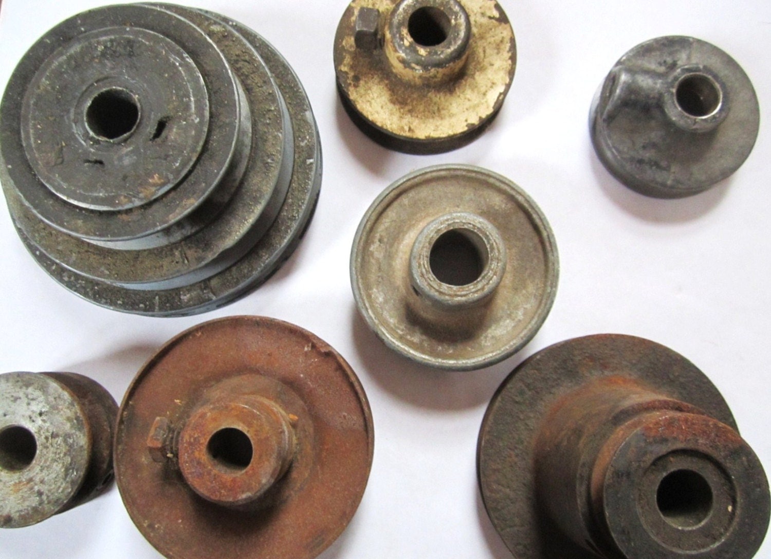 Stack of old Industrial Pulleys for Repurpose Repair or Assemblage ...