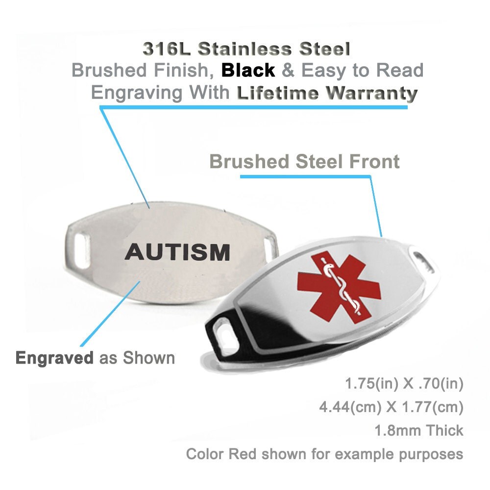 AUTISM Medical Alert ID plate Pre-Engraved for Stylish