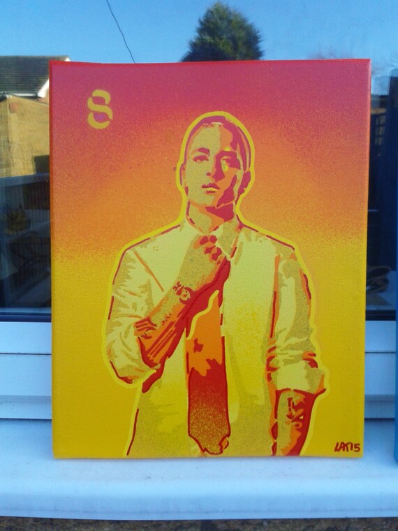 Eminem painting,stencil art,spray paint,canvas,blue,yellows,Detroit ...
