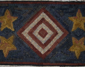 Primitive Rug Hooking Pattern-Americana Flag and Flowers
