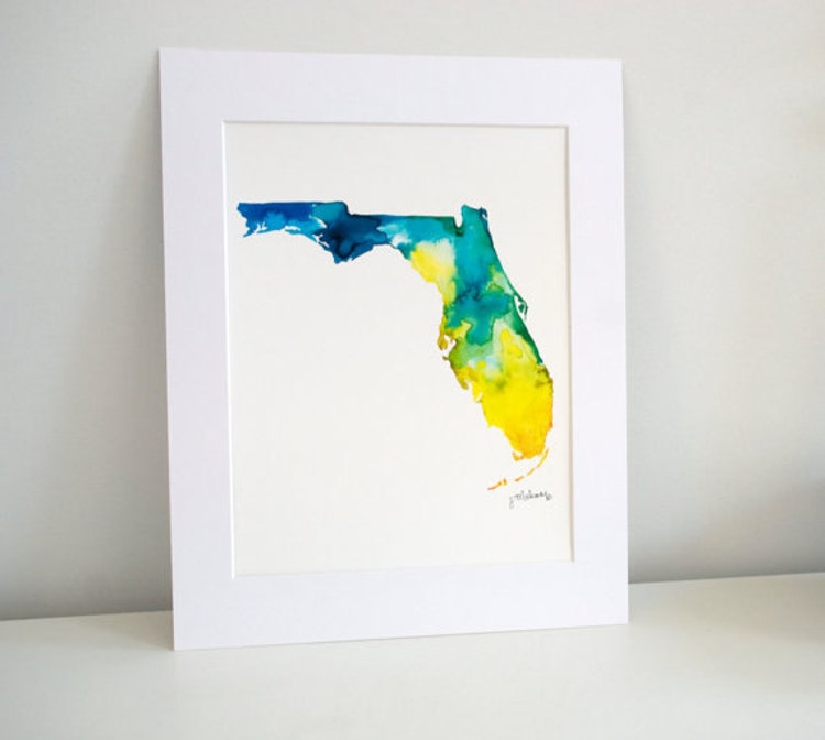 Florida Watercolor Map by jackiemaloneyart on Etsy