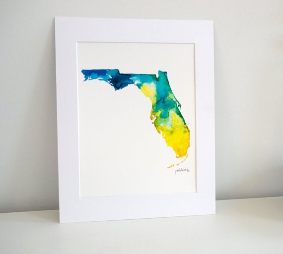 Florida Watercolor Map by jackiemaloneyart on Etsy