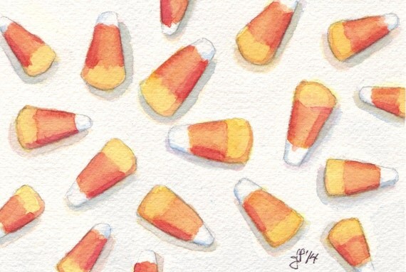 Candy Corn Watercolor Painting Print Halloween Art Orange