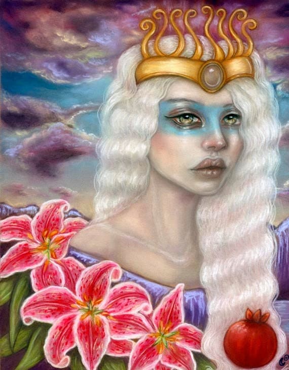 Persephone Kore goddess Pagan lilies fine art print