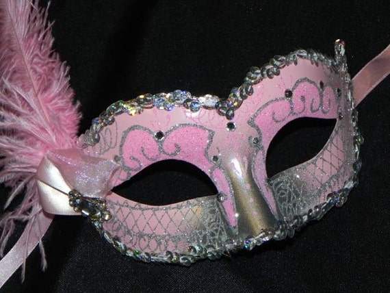 Ladies Feather Mask in Shades of Light Pink by TheCraftyChemist07