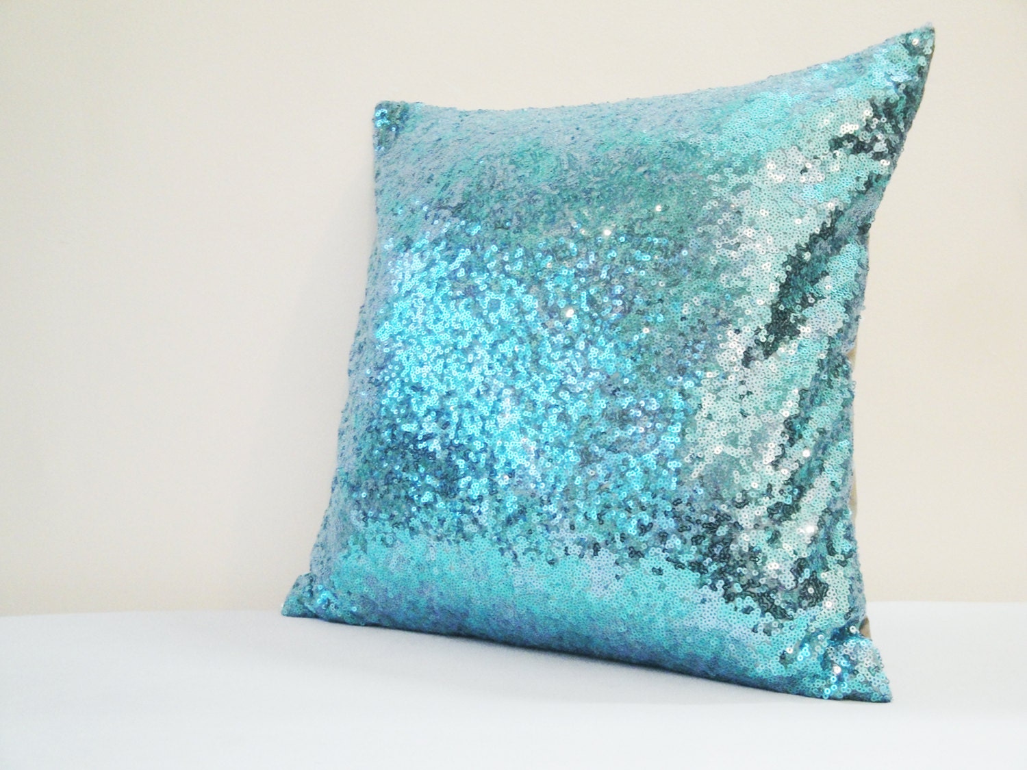 Shiny Turquoise Blue Pillow Cover Holiday Decor Sequin
