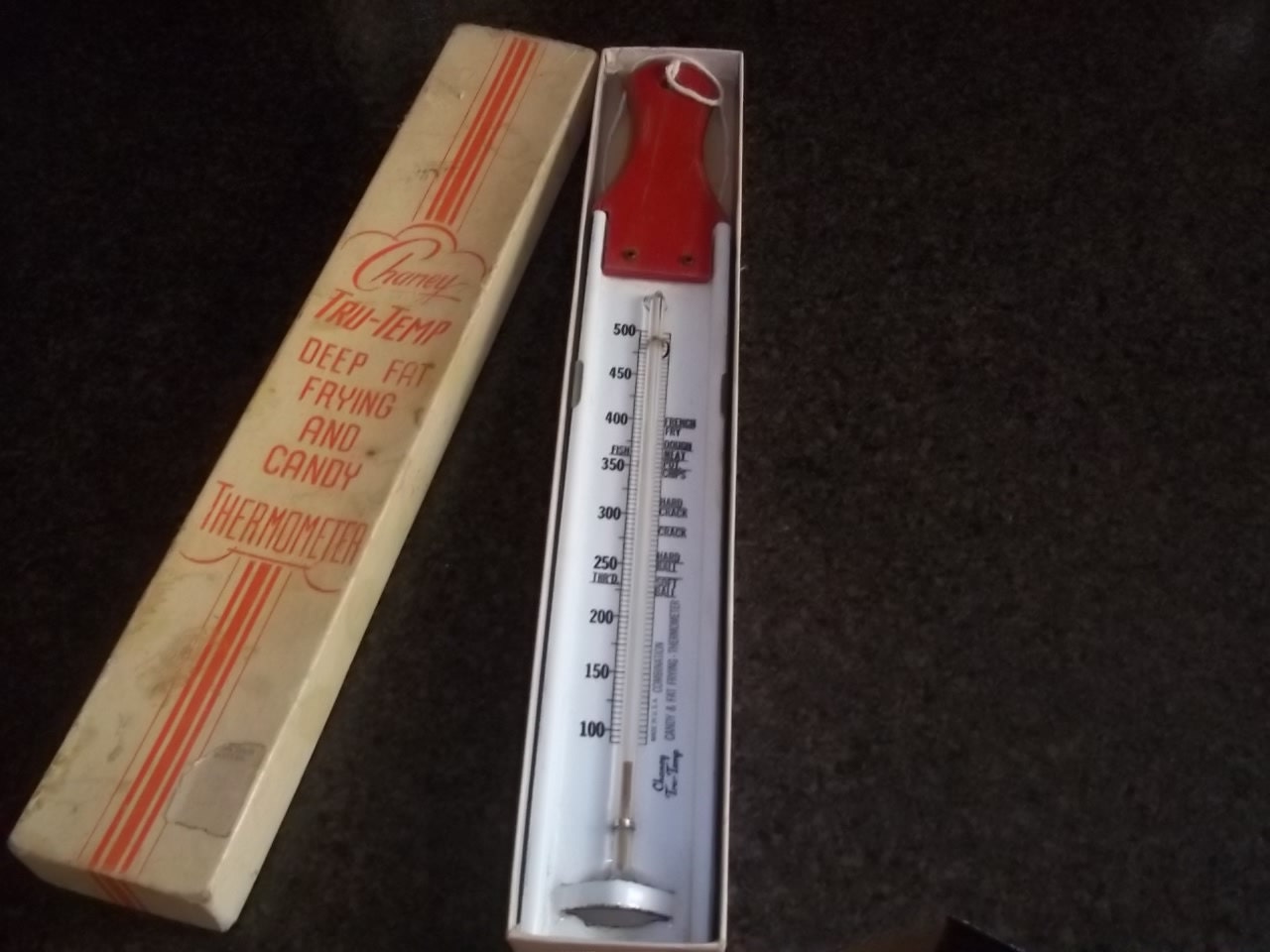 Vintage Chaney Candy and Fat Frying Thermometer with red wood handle in ...