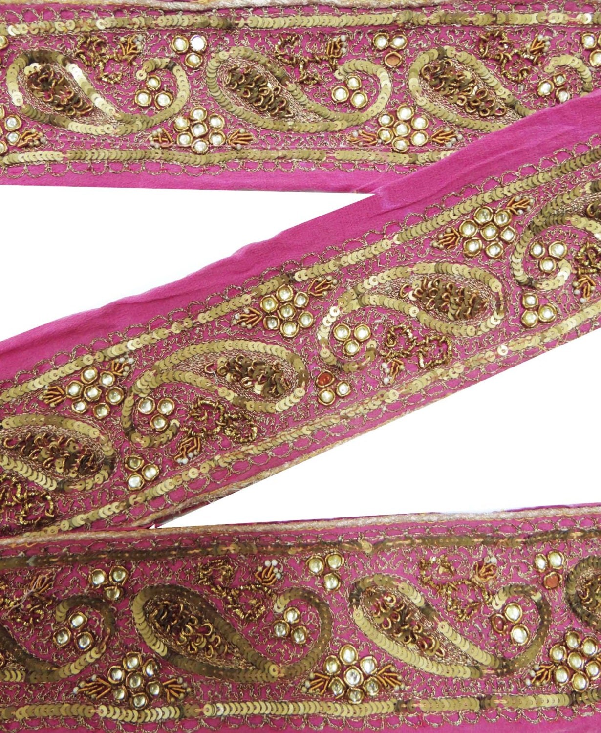 Vintage Sari Border India Ribbon Hand Beaded Thread Embroidered 1YD ...