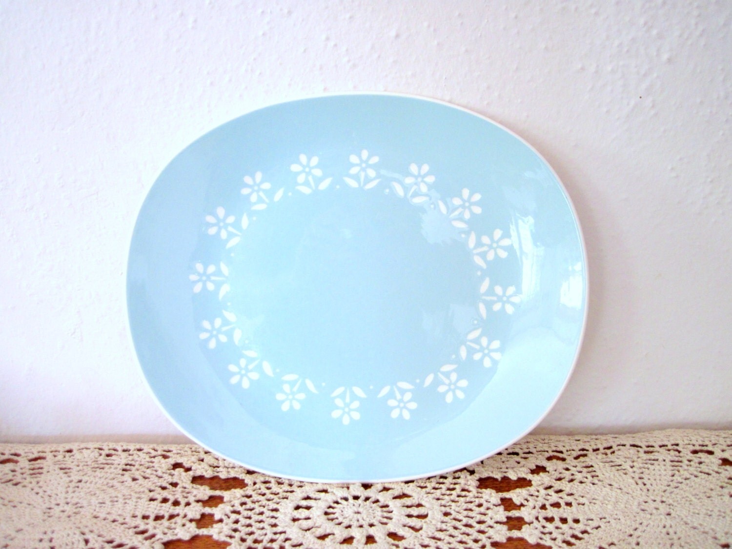 Vintage Harkerware Serving Plate – Aqua Ceramic – Retro – Blue Daisy ...