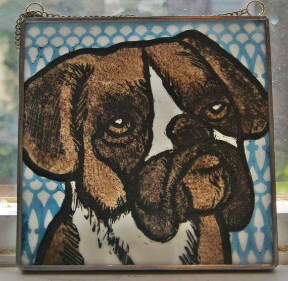Stained Glass Dog Suncatcher Boxer JRN119