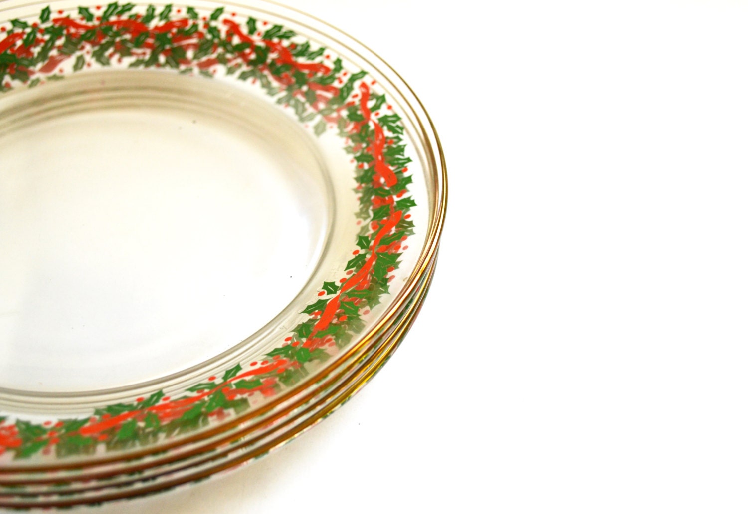 Vintage Christmas Plates Arcoroc Plates Christmas Holly Plates
