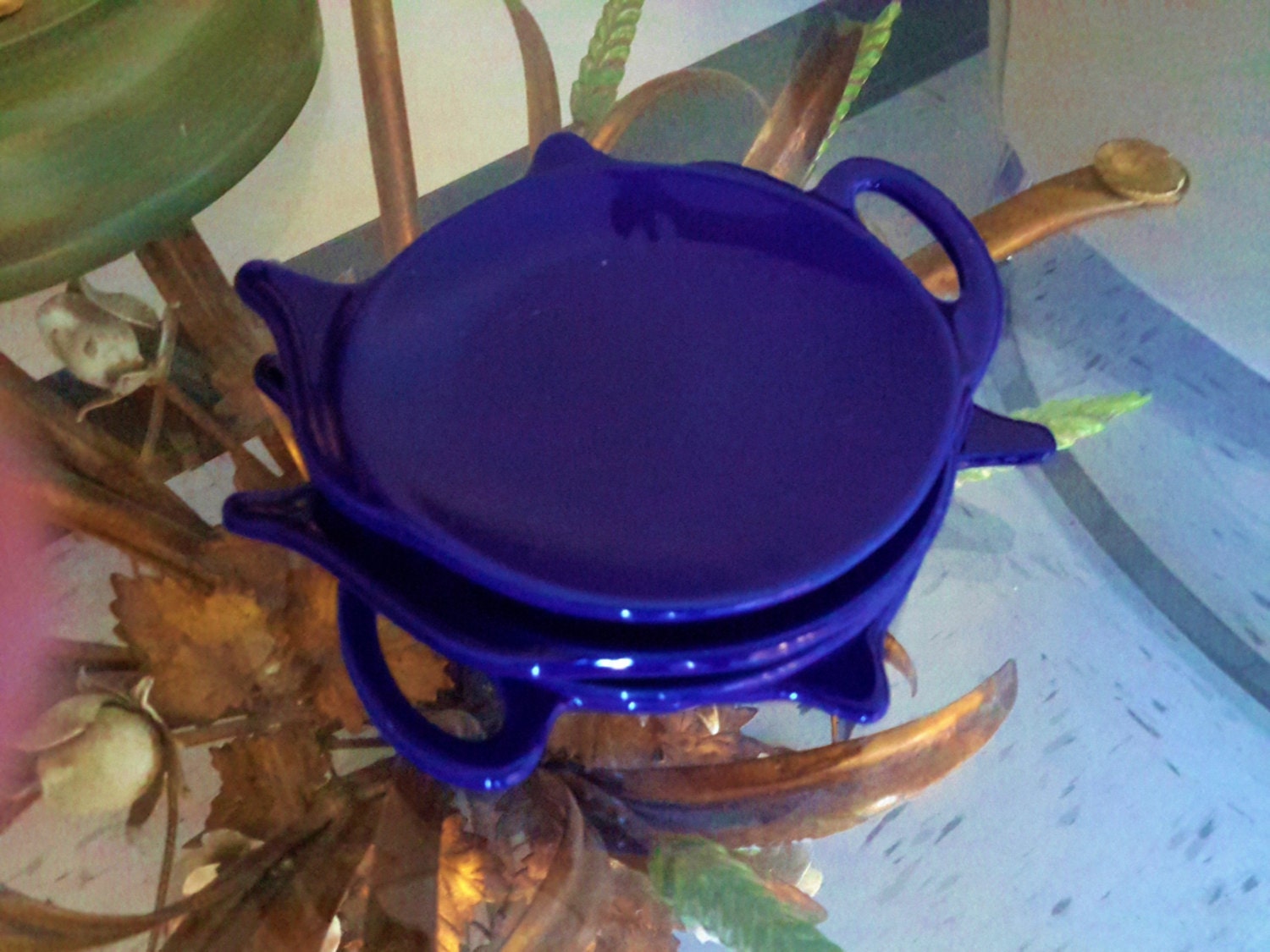 ENGLISH TEA TIME Rich Deep Cobalt Blue Tea Bag Holder Caddy Set of 4 ...