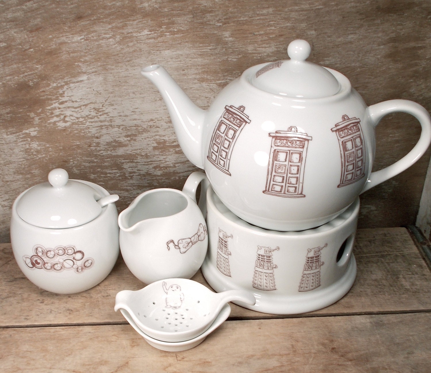 Doctor Who Tea Set with Teapot Creamer and by SecondChanceCeramics