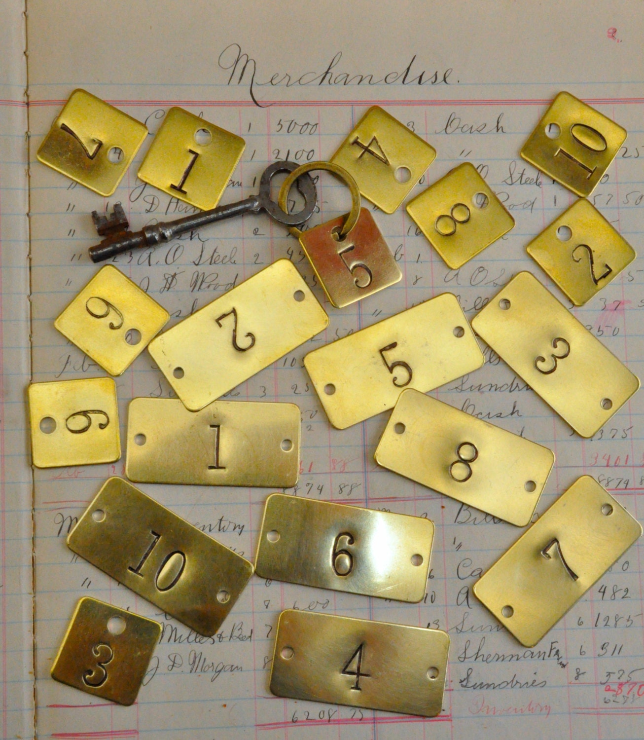 Hotel room number and key brass tags set Custom hand punched