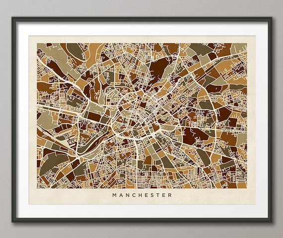 Manchester Map Manchester England City Street Map Art Print