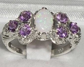 925 Solid English Sterling Silver Natural Aquamarine & Opal