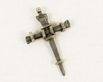 SALE Square Nail Cross Pendant Wrapped Three 3 Piece