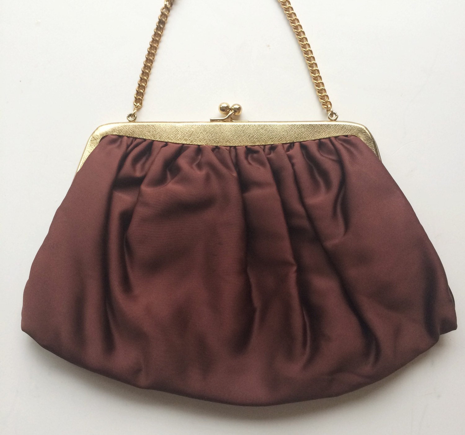 Vintage Satin Purse Chocolate Brown Satin Evening Bag Bridal