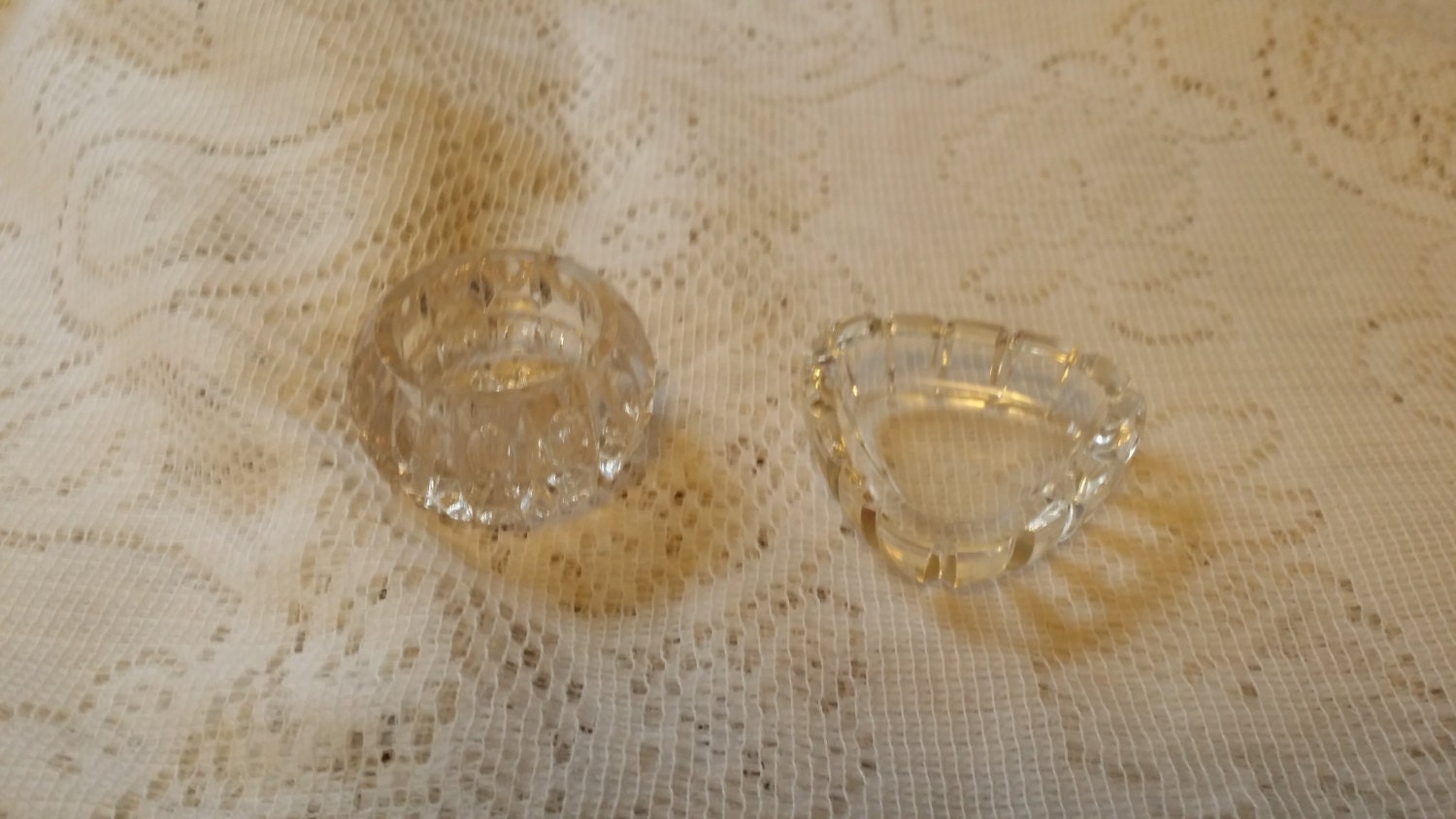 Vintage Cut Glass Open Salt Cellars, One Round, One Rectangular – Set ...
