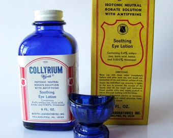 Vintage Collyrium Eye Lotion Bottle Box Eye Cup Cobalt Blue Glass ...