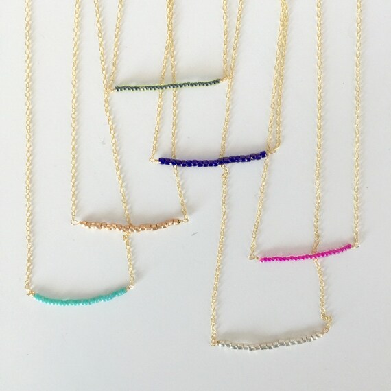 Items similar to Tiny Beaded Bar Layering Necklace, Minimalist Necklace ...