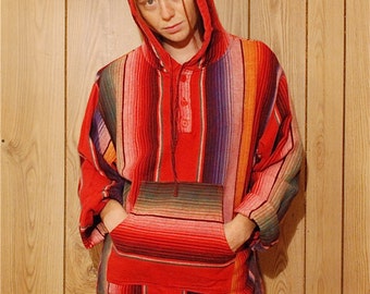 Medium rainbow baja hoodie pullover drug rug hippie boho festival ...