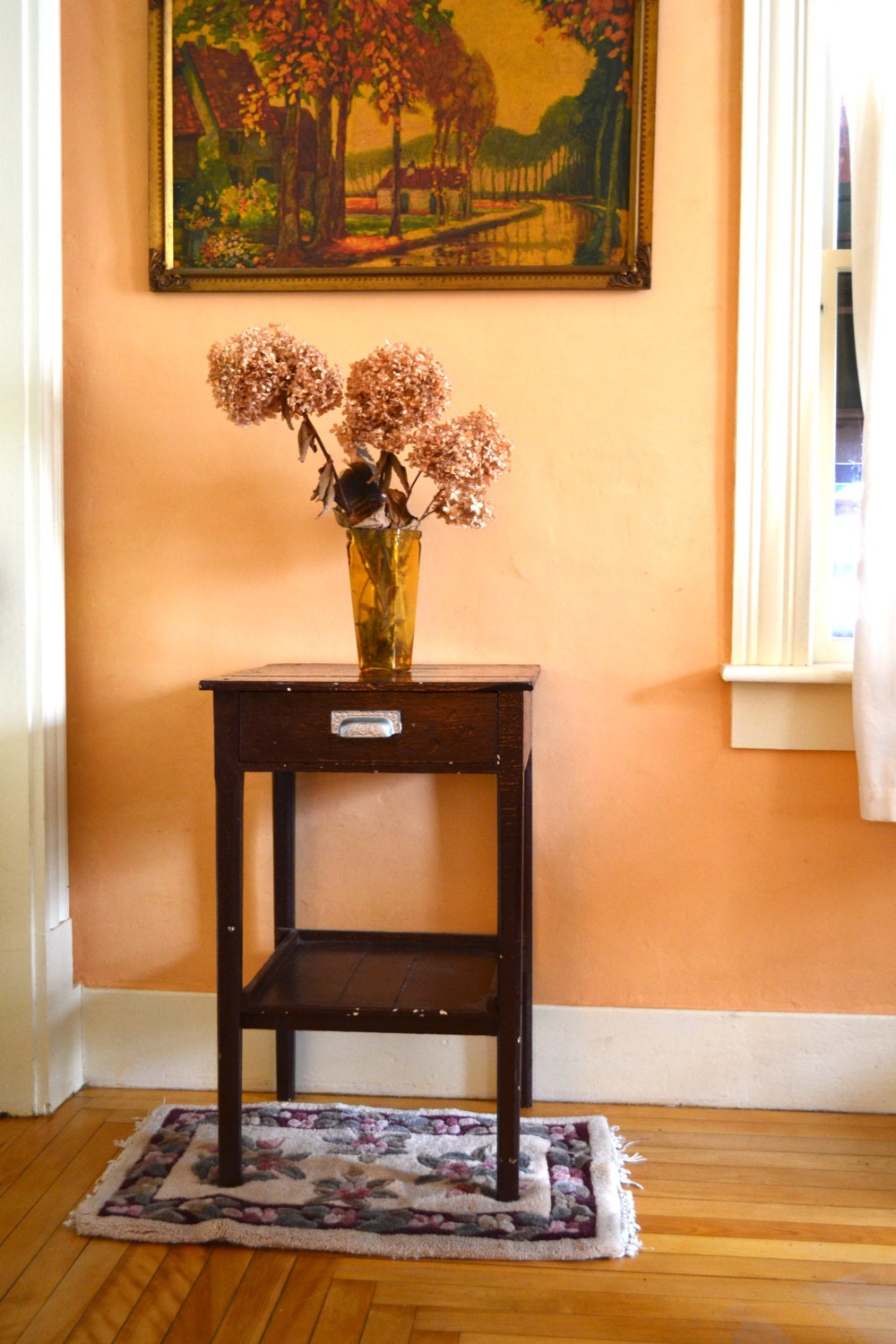 Antique Primitive Small Table Farm Painted Wood with Single Drawer and ...