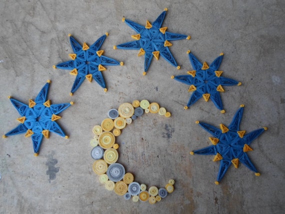 Moon stars wall hangings Paper art Nursery wall decor Kids