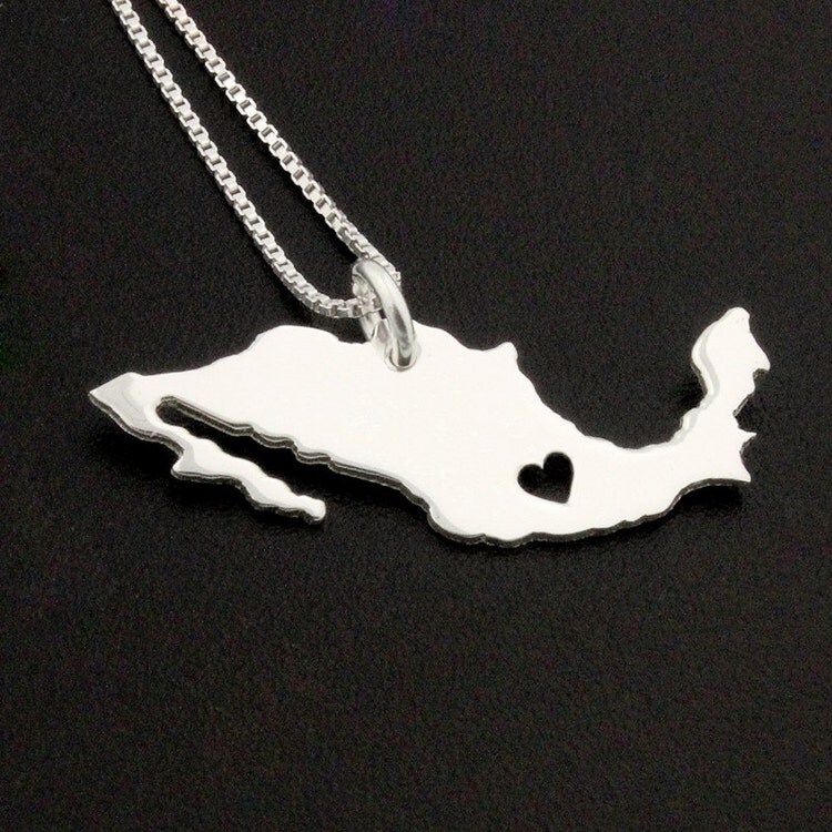 Mexico necklace sterling silver i love Mexico by Silversmith925