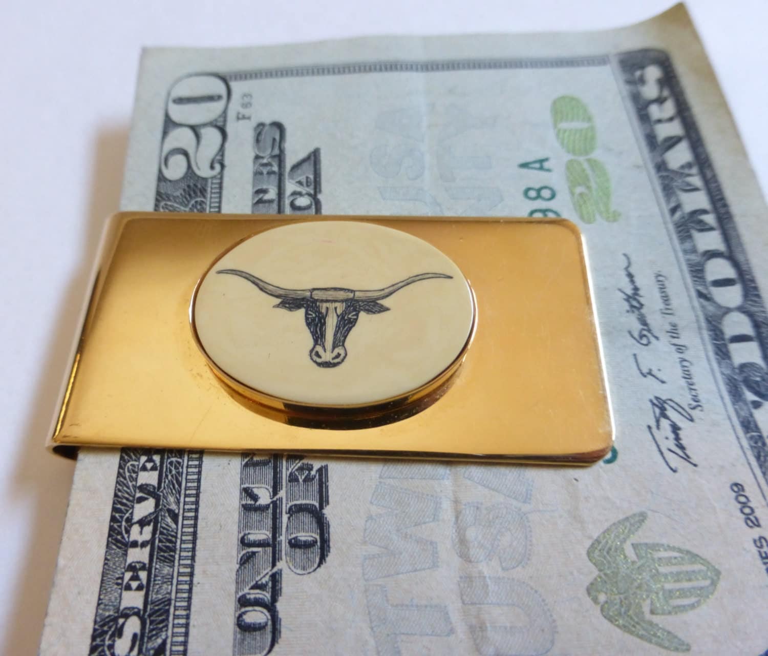 1960’s Vintage Gold Barlow Money Clip with Bull Scrimshaw Etching ...
