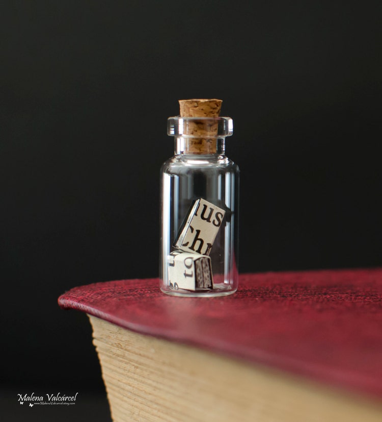 Tiny Paper Books in a bottle Vial with by MalenaValcarcel on Etsy
