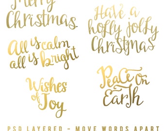 Gold Foil Christmas Handwritten Photo Overlay Set PSD Layered Holiday ...