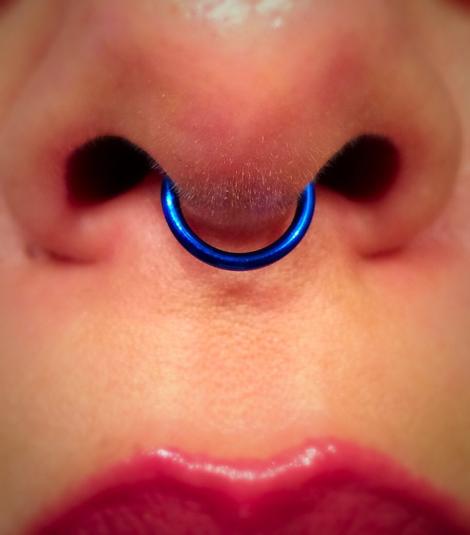 sale Blue 16 Gauge Septum Fake ring No Piercing Needed by Junylie