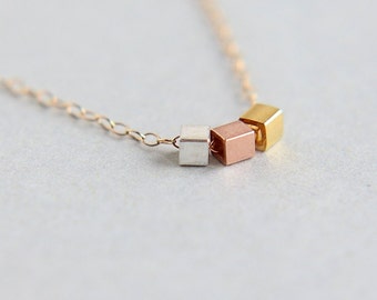 Gold cube necklace | Etsy