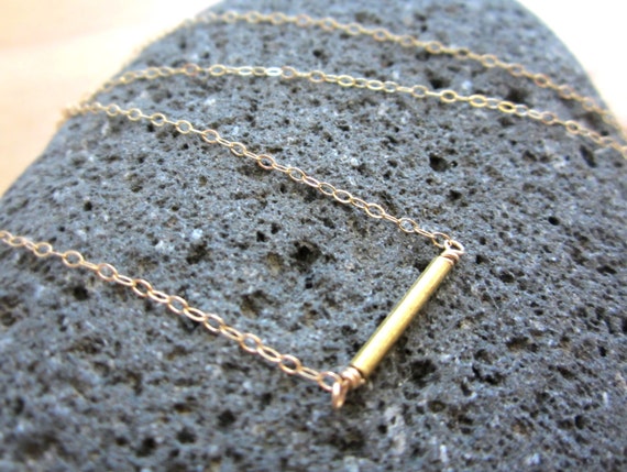 Gold Tube Necklace Tiny Tube Necklace Minimal Bar by HyJewelry