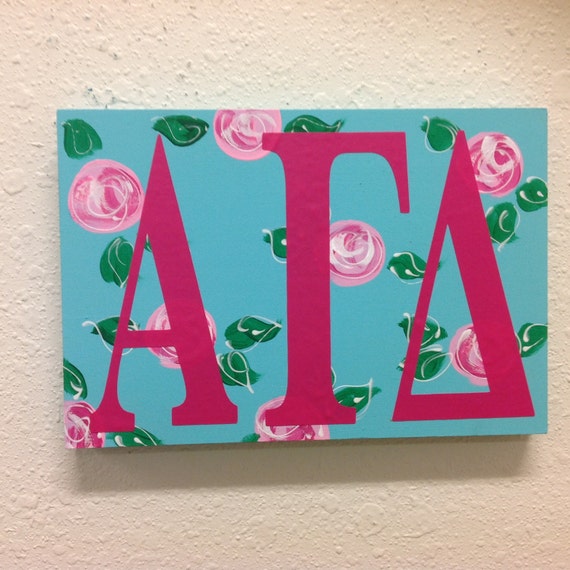 Items similar to Alpha gamma Delta Greek letters hand painted sign wall ...