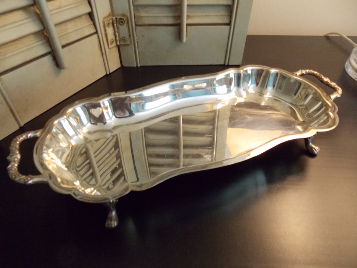 Vintage SILVER OBLONG TRAY Footed and Two Handles, Silver Plate Serving ...