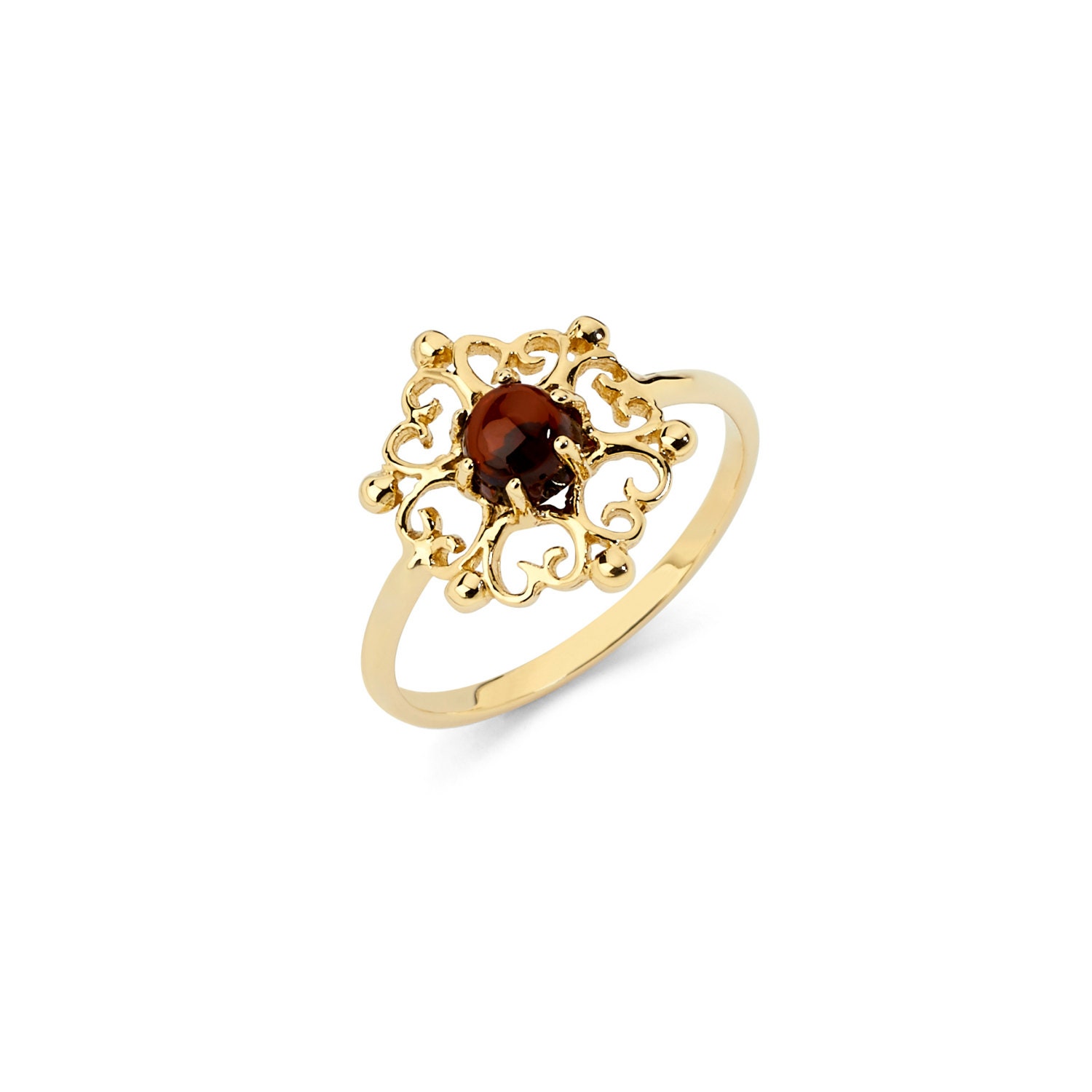 14K Yellow Gold Garnet Ring Garnet Ring Gold Ring Garnet