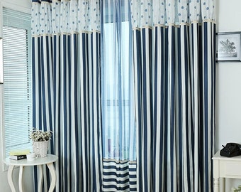 Mediterranean Striped Nautical Curtains with Lines of Blended Fabrics