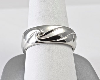 Estate Men's Handmade Platinum Wedding Band With Wave Design Size 10.5 Ring