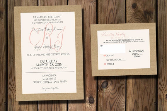 Rustic Wedding Invitation, Kraft Paper Traditional Wedding Invitation ...
